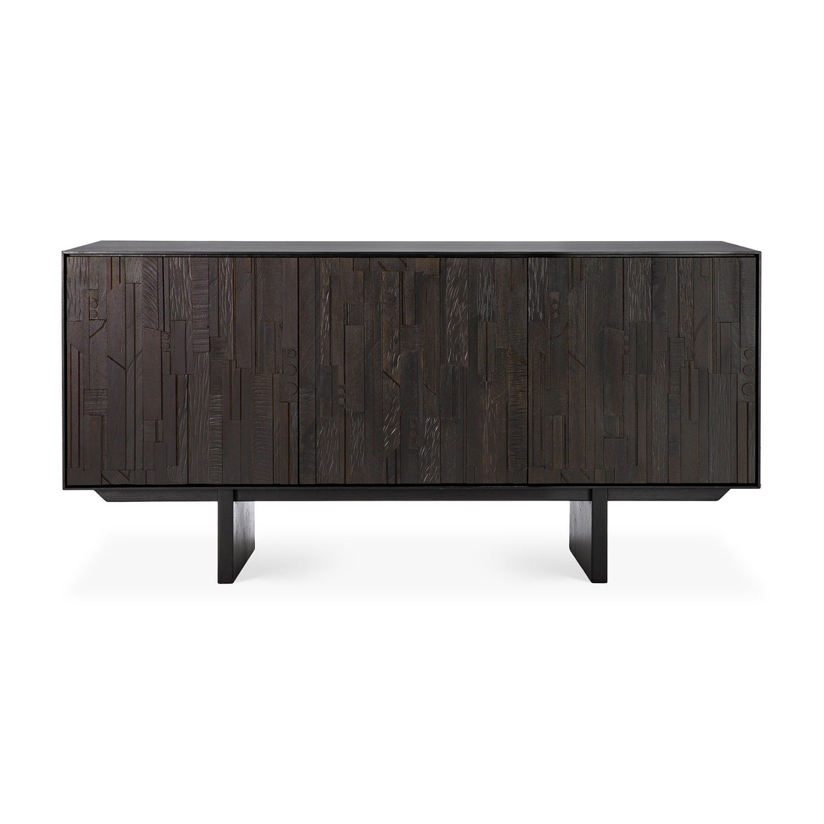 Mosaic sideboard - lacquered teak - off black - 3 doors - 170 x 45 x 8