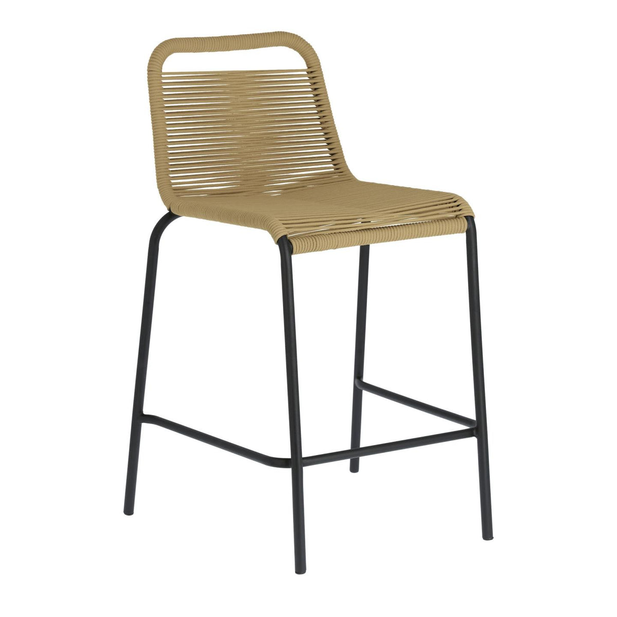 Lambton Hocker aus braunem Seil und Stahl mit schwarzem Finish Höhe 62